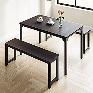 IMUsee 45" Dining Table Set for 4, 3-Pieces Kitchen & Dining Room Sets with Benches, Metal Frame and Wood Board, Sturdy Structure, Easy Assembly, Small Space Dinette, Black & Black