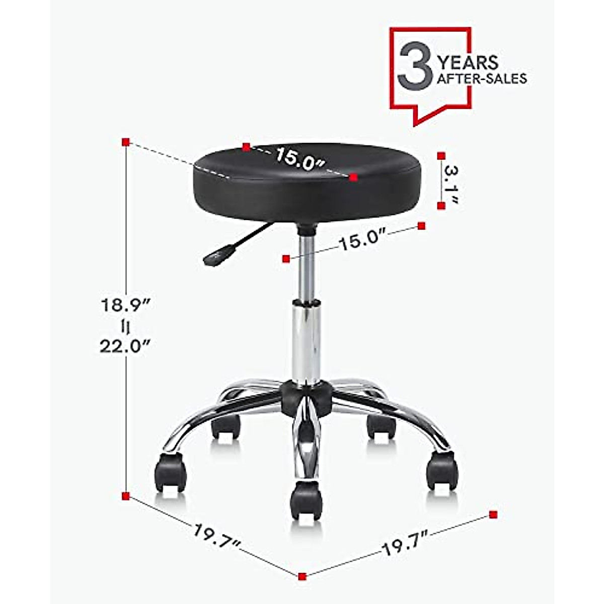 KLASIKA Rolling Drafting Stool Chair with Height Adjustable Base for Office and Massage Spa Medical Salon Tattoo Beauty Barber