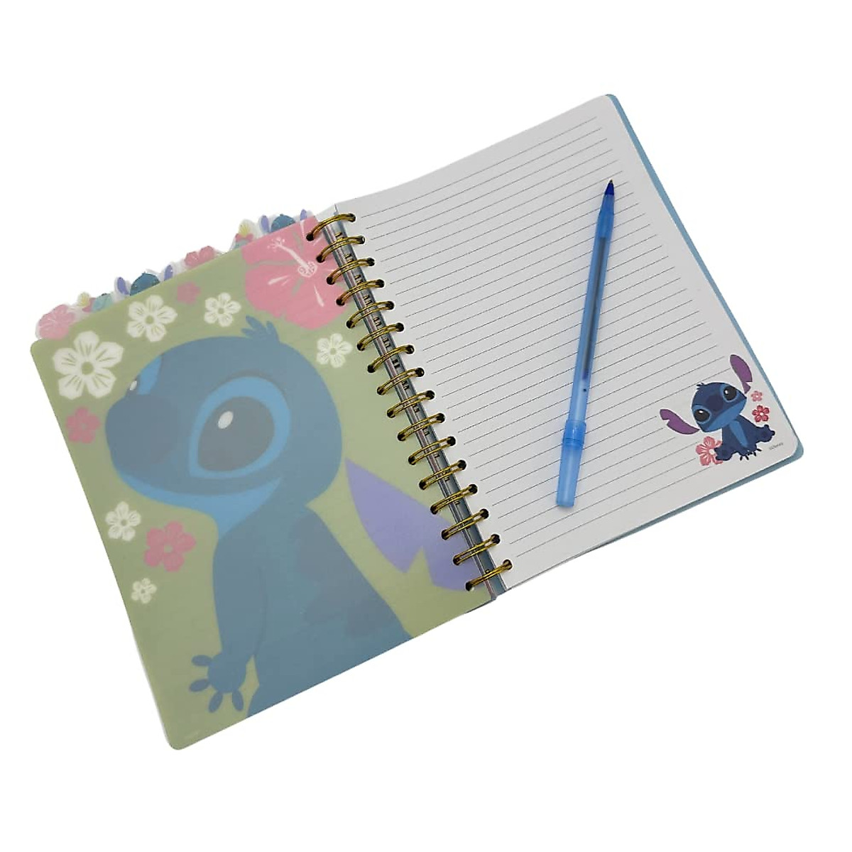 Innovative Designs Disney Stitch Tab Journal Notebook Ohana Spiral Bound, 144 Lined Pages, 8 x 7 inches, Blue