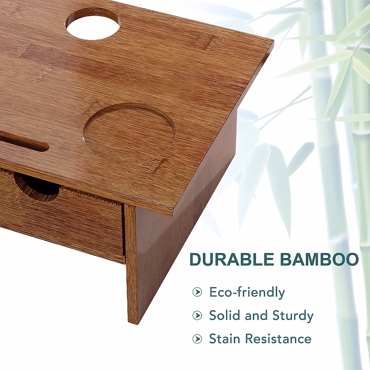 WAYTRIM Bamboo Wood Monitor Stand Ergonomic Computer Riser with Storage Organizer Drawers Desktop Laptop Shelf Risers Cellphone Stand for Home and Office Use, Classic Antique Brown