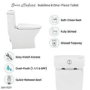 Swiss Madison Well Made Forever SM-1T277, Sublime II One-Piece Round Toilet, 10" Rough-In 1.1/1.6 gpf