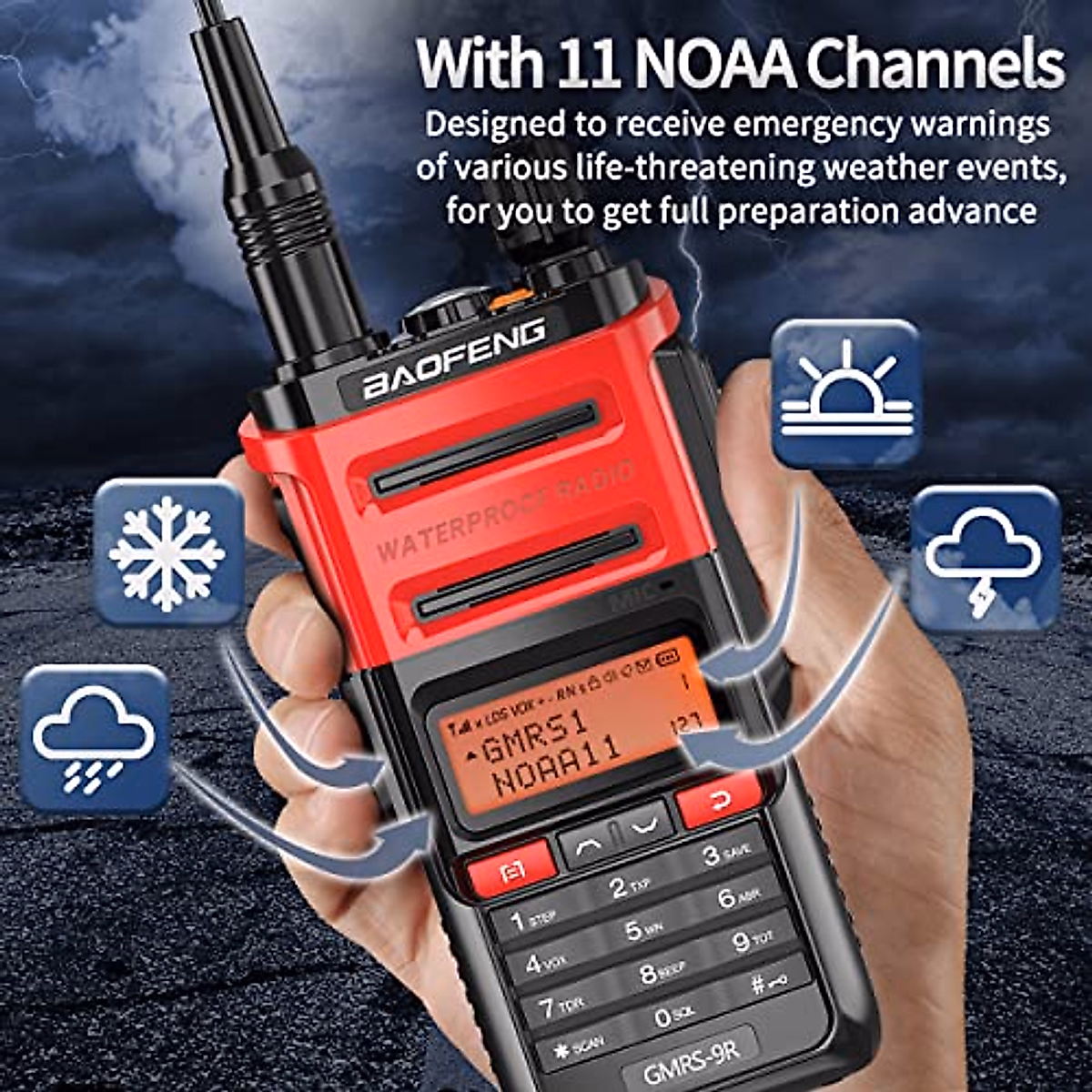 Baofeng GMRS Radio GMRS-9R Handheld Radio with NOAA Weather Scan,Waterproof IP67 Long Range Two Way Radios Rechargeable