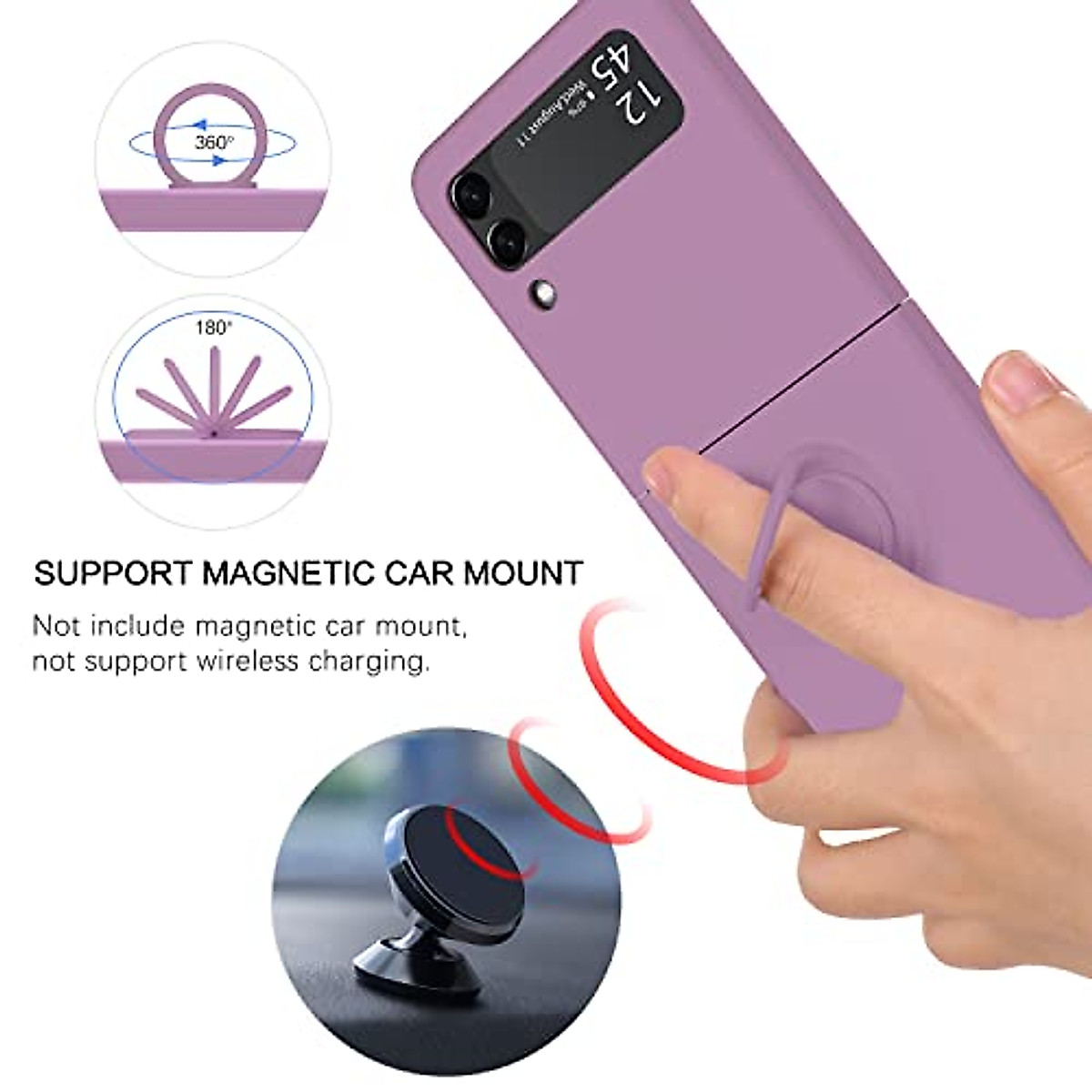 BENTOBEN Samsung Galaxy Z Flip 3 Case, Phone Case Samsung Z Flip3 5G, Slim Silicone Kickstand Ring Holder Shockproof Protetive Bumper Girls Women Cover, Purple