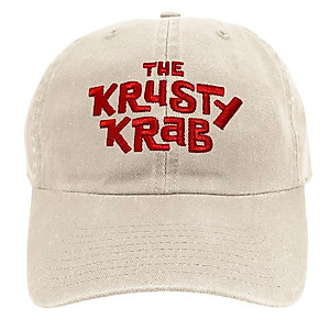 Popfunk Official Spongebob The Krusty Krab Logo Dad Hat - The U18 Adjustable Relaxed-Fit Cap - Unisex for Men and Women, Cream