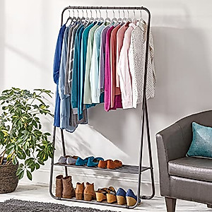 mDesign Garment Rack, Portable, Tall Vertical Storage Unit with Shelf - Sturdy Steel Frame, for Bedroom, Hallway, Entryway, Closets - Graphite Gray