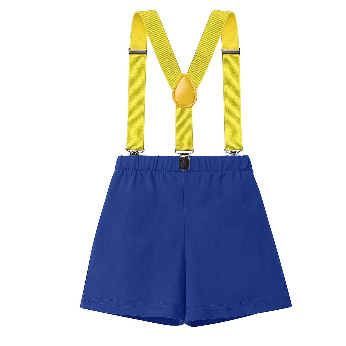 1st First Birthday Outfit Baby Boy Cake Smash One Year Old Party Newborn Toddler Bow Tie Short Sleeve Romper Shorts Pants Y-back Suspenders 3PCS Clothes Set Photo Shoot Royal Blue+Red 12-18 Months