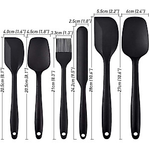 HFLYJPYW Spatulas Set of 6, Food Grade Silicone Spatulas Rubber Heat Resistant, Stainless Steel Core, Kitchen Utensils Nonstick for for Cooking, Baking and Mixing (Black)