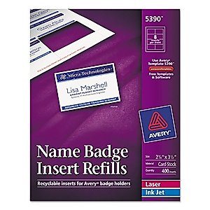 Avery 5390 Insert Badge Refill, Fits 2-1/4-Inch x3-1/2-Inch, 8/Sht, 400/BX, WE