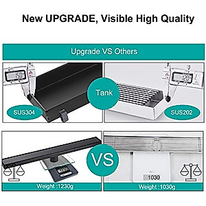 BARONAGE 24-Inch Linear Shower Drain, with 2-in-1 Flat & Tile, Insert Cover Black Brushed 304 Stainless Steel Rectangle Shower Floor Drain Adjustable