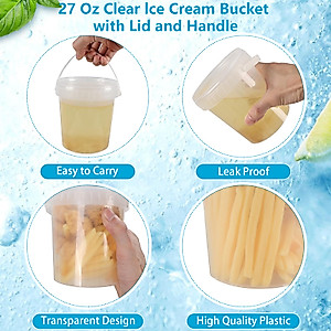 Xowine 20 Pcs 27 Oz Clear Ice Cream Bucket with Lid and Handle, Plastic Ice Cream Tub with Lid