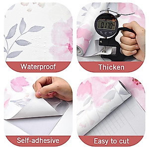 Floral Wallpaper Floral Contact Paper Peel and Stick Wallpaper Boho Wallpaper for Bedroom Pink Flower Wallpaper Leaf Wallpaper Self-Adhesive Removable Wallpaper Watercolor Kids Nursery 17.3“×78.7”