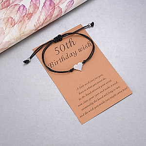 50th Birthday Wish Bracelet, Turning 50 Yr Old Birthday Present for Mom Grandma Friends, 50th Wishing Band, Happy 50th Birthday Gifts for Women Men