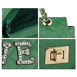 Quilted Crossbody Bags for Women, Bling Letter, Multi Color, Classic Flap (Black_Love)