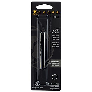 Cross Mini Ballpoint Pen Refill Leather Accessory Pens, Medium Black (8518-4)