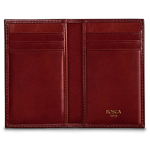Bosca Men's Leather Card Holder Wallet – Italian Full Grain Vegetable Tanned Credit Card Case – 6 Card Slots, 2 Receipt Wells – Classic Glossy Finish – Gift-Ready Packaging - Dark Brown