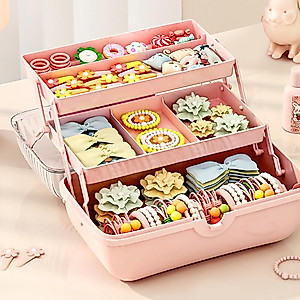 GKWW Girls Hair Accessories Storage Box Bow Switch Organizer Box Jewelry Box, Plastic Hair Ties Holder Hair Clips Container Headbands Organizer Gift for Baby Girls Multipurpose Organizer and Portable