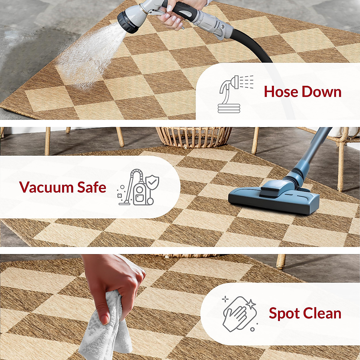 nuLOOM 5' x 8' Outdoor Performance Area Rug, Stain Resistant, Weather Resistant, High Traffic, Patio, Balcony, Outside, Sabina Brown