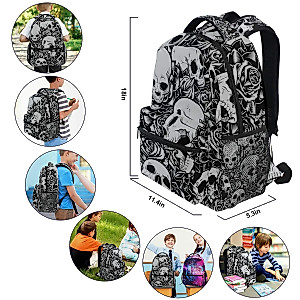 ZZKKO Floral Flower Sugar Skull Black and White Boys Girls School Computer Backpacks Book Bag Travel Hiking Camping Daypack