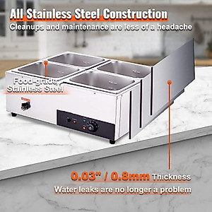 Commercial Food Warmer, 4-Pan Electric Steam Table with 12QT Pans, Stainless Steel Countertop Buffet Bain Marie