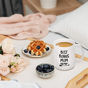 Maustic Mothers Day Gifts for Mom, Best Bonus Mom Ever Gifts from Daughter Son Stepchild, Bonus Mom Coffee Mug Cup, Christmas Birthday Gifts for Stepmom Stepmother Second Mom, 11 Oz White