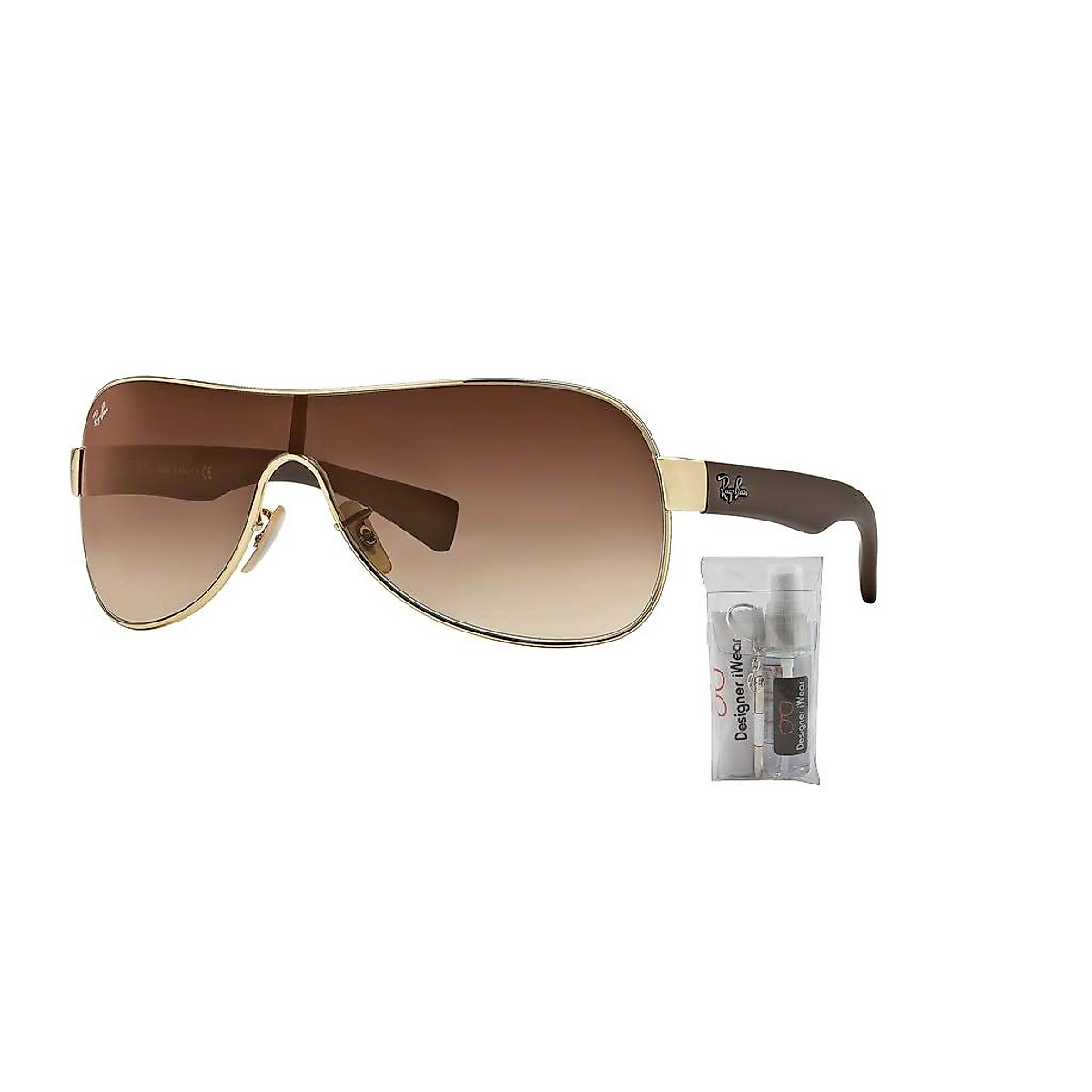 Ray-Ban RB3471 001/13 32M Arista/Brown Gradient Shield Sunglasses For Men For Women + BUNDLE with Designer iWear Eyewear Kit