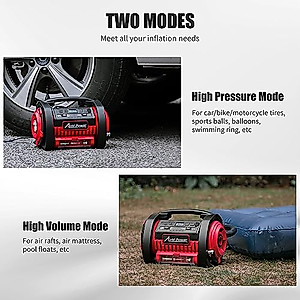 AVID POWER Tire Inflator Portable Air Compressor, 12V DC / 120V AC Car Tire Pump, Air Mattress Pump with Inflation and Deflation Modes, Dual Powerful Motors, Digital Pressure Gauge