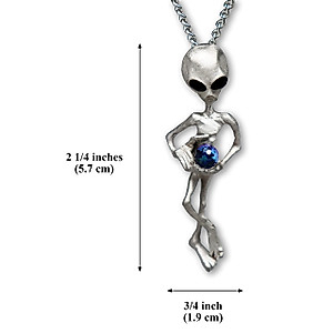Real Metal UFO Alien Holding Crystal Ball Silver Finish Pendant Necklace