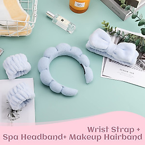 ATROCH Sponge Spa Headbands for Women & Wristband Set,Puffy Makeup Headband Set for Washing Face,Soft Towel Skin Care Head Band,Cute Hair Band Shower 4 Pcs