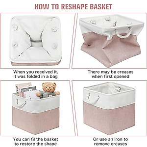 AUSSIY Cube Storage Bin, Collapsible Fabric Storage Bins With Handles, For Clothes Storage, Toys, Book , 13×13×13inches, Pack of 6 (White Pink)