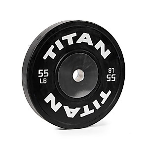 Titan Fitness 55 LB Black Elite Olympic Bumper Plate, Competition Weight Plates, Rubber with Steel Hub Insert, Sold Individually, For Olympic Weightlifting and Cross-Training Workouts