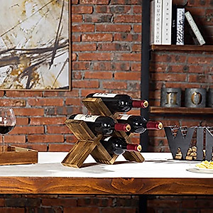 MyGift 4-Bottle Countertop Rustic Brown Wood Wine Rack
