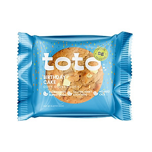 Toto Vegan Cookies, Birthday Cake Cookie, High Fiber Snacks, Gluten Free Cookies, Plant Based Snacks with Superfoods & Adaptogens, 8gr Protein Cookies, Pack of 10 Individually Wrapped Cookies