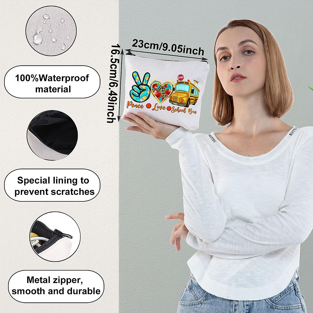 WZMPA School Bus Driver Survival Kit School Bus Driver Inspired Gift Peace Love School Bus Zipper Pouch Bag School Bus Driver Appreciation Gift (Peace School bus)