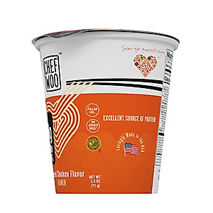 CHEF WOO Roasted Chicken Ramen Cup Noodles (12 PACK), 20g of Plant-Based Protein |Vegan |Vegetarian |Halal |Kosher |Egg-Free |Dairy Free