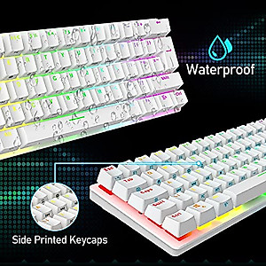 Compact 60% Mechanical Gaming Keyboard with Ergonomic Anti-ghosting Mini 61 Key Layout Rainbow RGB Backlight Waterproof Metal Plate Type-C USB Wired for PC Mac Gamer Office Typist (White/Blue Switch)