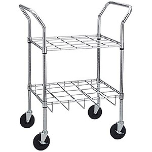 Drive Medical 18143 Chrome Oxygen Cylinder Cart; Holds a Maximum of 12 Cylinders of Size E, D, C or M9; Dual Lifting Handles; Alloy Carbon Steel; 5" Swivel Casters, Two with Brakes