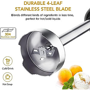 Handheld Blender, Immersion Electric Mixer, 5-in-1 Hand Blender, 800W Powerful Copper Motor, 12 Speed Turbo Mode, 20oz Beaker, 17oz Food Chopper for Smoothies, Whisk for Home Kitchen