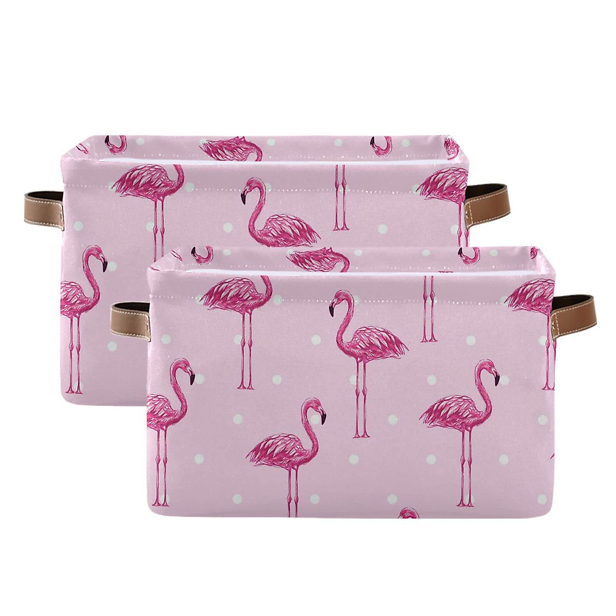 ALAZA White Polka Dot Flamingo Bird Pink Foldable Storage Box Storage Basket Organizer Bins with Handles for Shelf Closet Living Room Bedroom Home Office 1 Pack