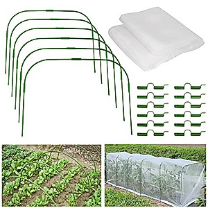 BEAMNOVA Garden Netting Mesh Greenhouse Hoops for Raised Beds Row Cover Barrier Support Frame Cover Climbing Plants Stakes with Clips for Outdoor Vegetable Tomato Vines DIY