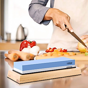 Premium Whetstone Knife Sharpening Stone,2 Side Grit 1000/6000 Whetstone Sharpener,Whetstone Knife Sharpener with NonSlip Bamboo Base & Angle Guide