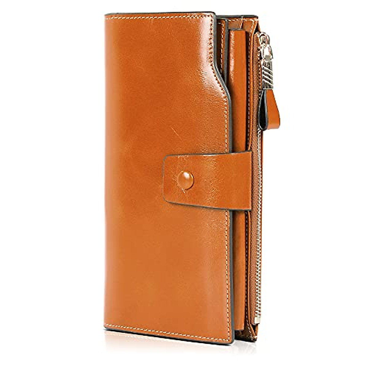 Demon&Hunter Women's RFID Blocking Large Capacity Luxury Wax Genuine Leather Purse Wallet DZA2083 (One Size, Orange)