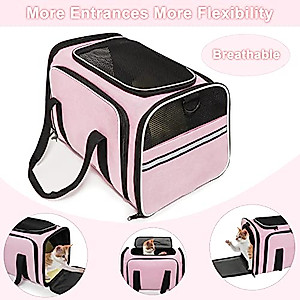 Cat Carrier Airline Approved Pet Carrier, Expandable Foldable Soft-Sided Dog Carrier, 3 Open Doors, 2 Reflective Tapes, Pet Travel Bag Safe and Easy for Cats and Dogs(Pink)