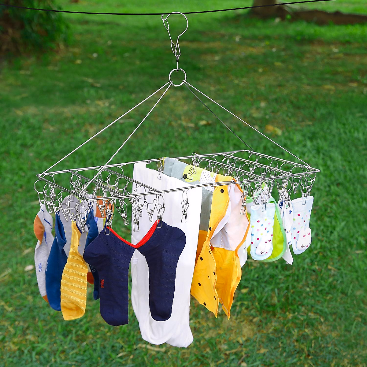 WudTus 46 Clips Sock Dryer Folding Stainless Steel Space-Saving Drying Rack for Sock, Underwear, Baby Clothes and Small Laundry Items