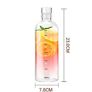 JZSMY Glass Ins Creative Girls Water Bottle Glass Cups High Sense Japanese Style Drinking Bottle Glass Scale Cups Milk Juice Cute Water Bottle with Time Scale (1Pcs 750ml Transparent)