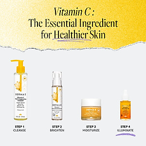 Derma E Vitamin C Glow Face Oil, Facial Oil Nourishes, Brightens and Illuminates for a Radiant Glow, Moisturizing Face Oil with Turmeric, Seabuckthorn and Red Raspberry, 1 Fl Oz
