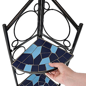 Sunnydaze 44" 3-Tier Outdoor Metal Corner Folding Mosaic Plant Stand - Blue