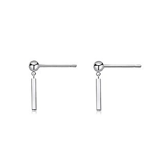 Minimalist Bar Dangle Stud Earrings Sterling Silver for Women Girls Simple Chic Statement Ball Cartilage Ear Studs Post Piercing Earring Cute Jewelry Gifts (White Gold)