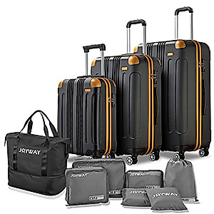 Joyway Luggage 10-Piece Sets,ABS Hardside Suitcase with Spinner Wheels,TSA Lock Luggage Sets for Women and Men(Black&Orange)