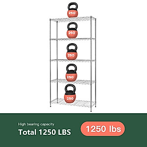 FDW 14" D×36" W×72" H Wire Shelving Unit Metal Shelf with 5 Tier Adjustable Layer Rack Commercial Strong Steel for Restaurant Garage Pantry Kitchen，Chrome