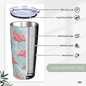 Flamingo 20oz Insulated Stainless Steel Tumbler With Lids And Straws Stainless Steel Double Wall Vacuum Insulated Travel Coffee Mug Leak-Proof Lid & Flip Lid For Hot And Cold Drinks